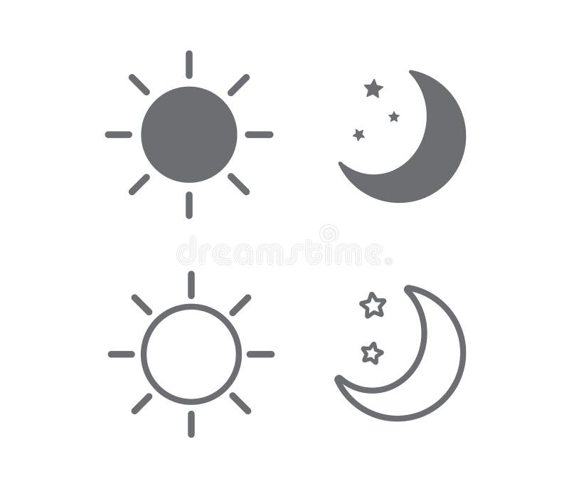 Sun and Moon Icon Isolated on White Background. Set of Day and Night ...