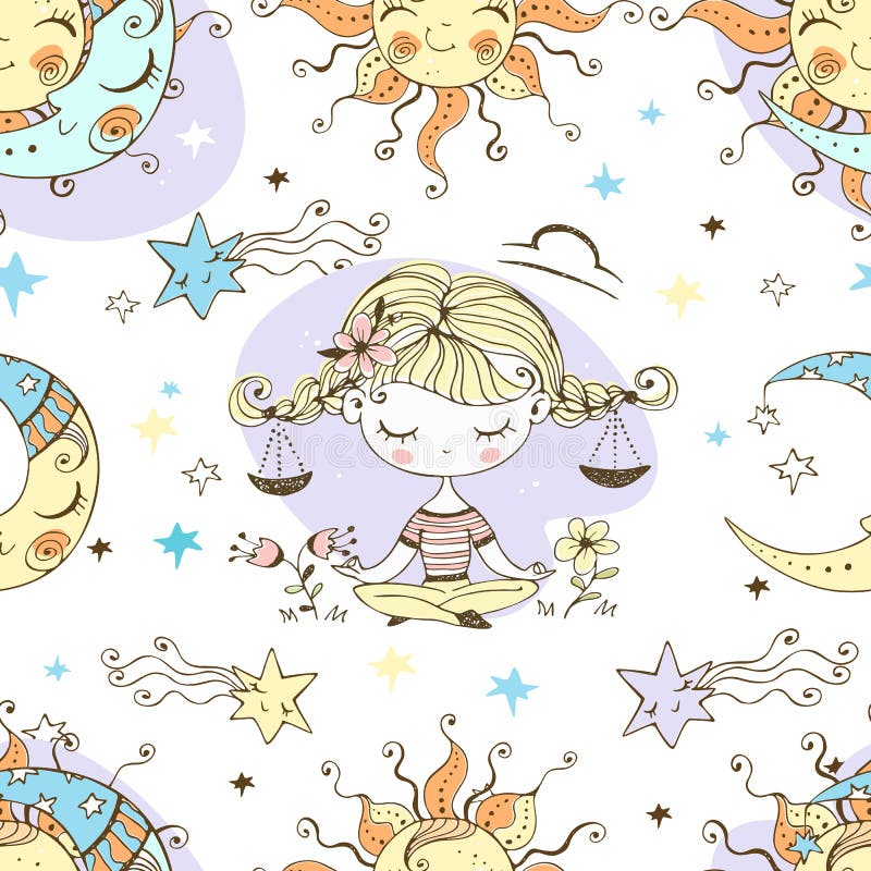Sun Moon Libra . Children`s Fun Seamless Pattern Stock Vector ...
