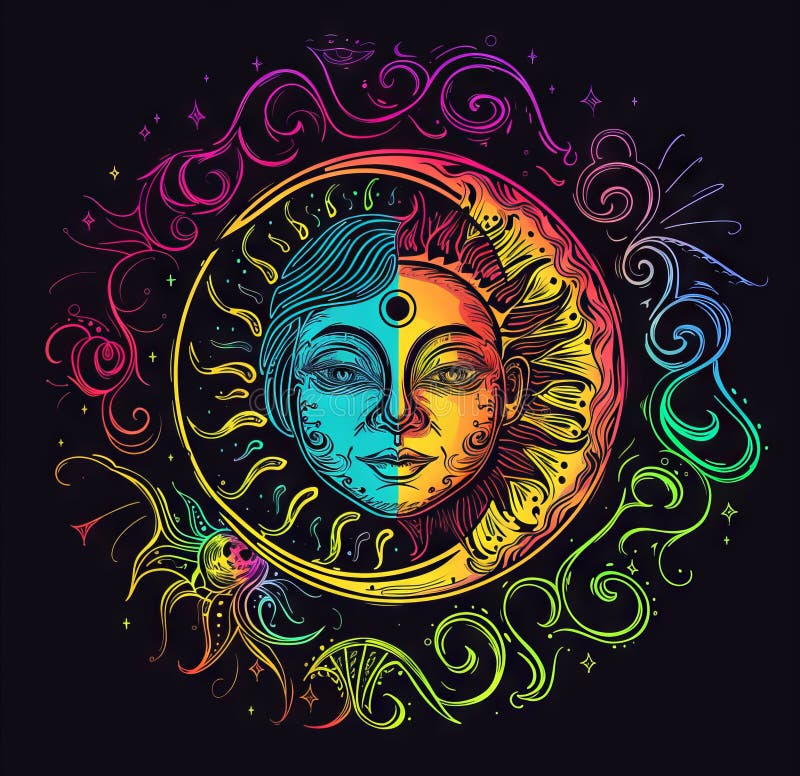 A Sun and Moon with Ornate Patterns on it Stock Image - Image of ornate ...