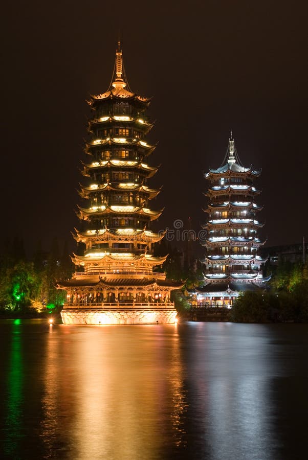 Sun and Moon Pagodas stock photo. Image of guangxi, cedar - 16258718