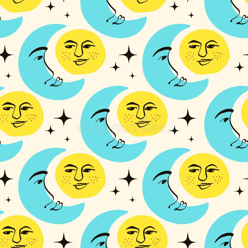 Sun and Moon Pattern. Freaky Quirky Pattern with Sun and Moon ...