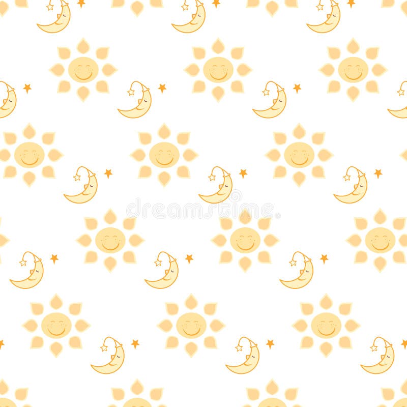Cartoon Style Sunny Moon Pattern Stock Vector - Illustration of weather ...