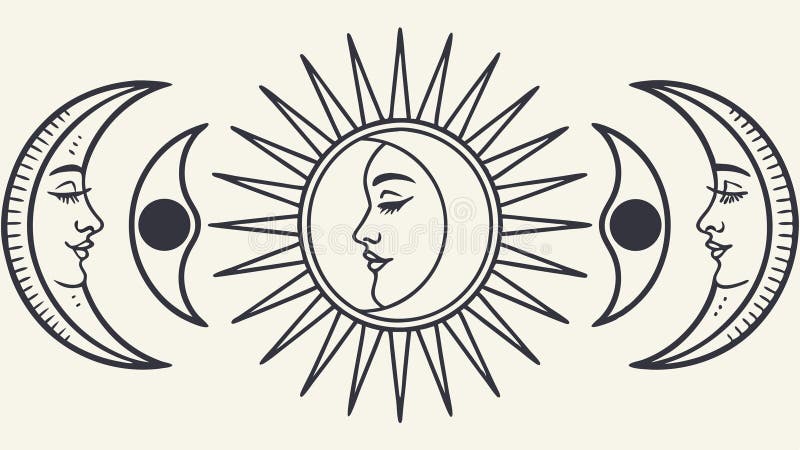 Sun and Moon Phases, Celestial Cycle, Balance, Cosmos, Vector Design ...