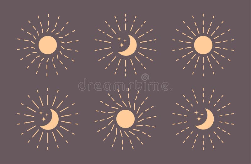 Sun Moon Rays Decorative Frames, Sun Rays Decorative Frames, Thin Line ...