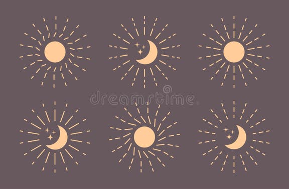 Sun Moon Rays Decorative Frames, Sun Rays Decorative Frames, Thin Line ...