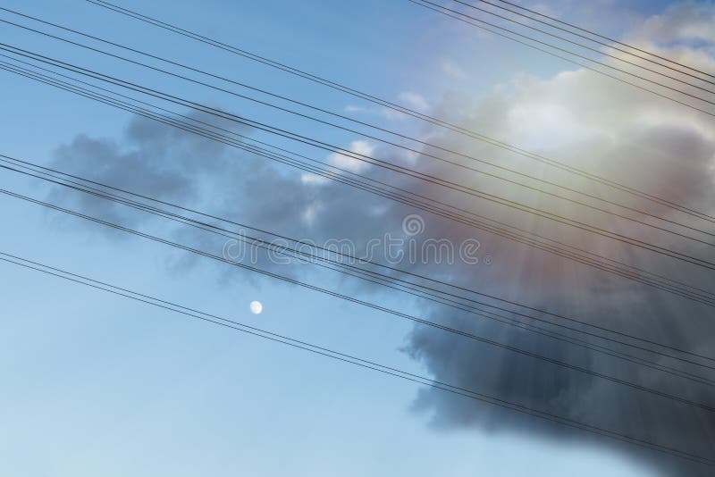 The Sun and the Moon in the Same Sky in the Daytime. the Gray Sky ...