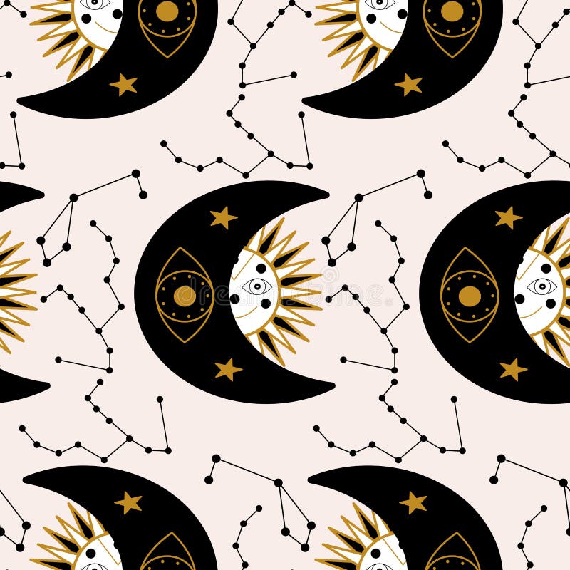 Sun and Moon in a Seamless Pattern Design 向量例证 - 插画 包括有 理想, 神圣: 168311237