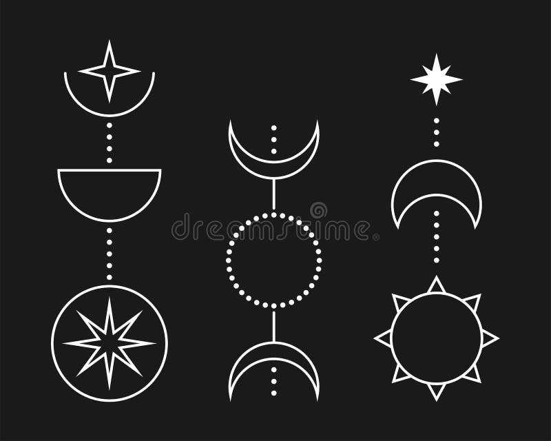 Sun and Moon Set. Simple Graphic Style. White Objects Isolated on Black ...