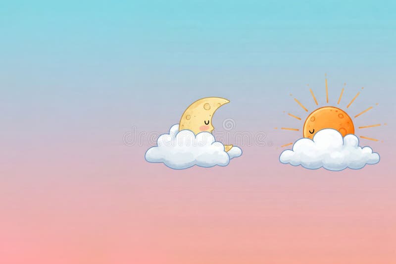 The Sun and Moon Sleep on the Clouds at Dawn. Space for Text. Stock ...