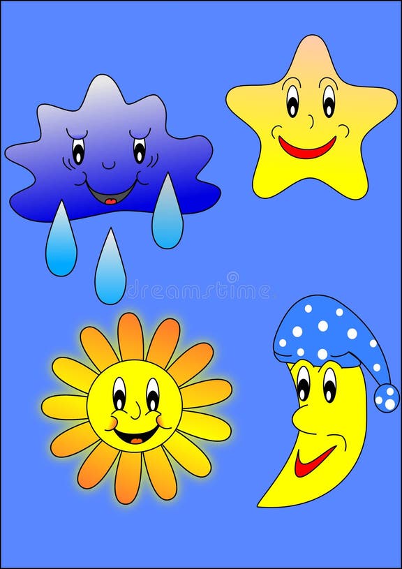 Sun , Moon , Star and Cloud Stock Vector - Illustration of rain, globe ...