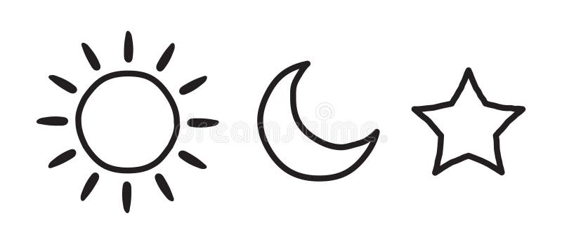 Sun, Moon and Star Hand Drawn Doodle Line Icons Stock Vector - Illustration of brand, minimal ...