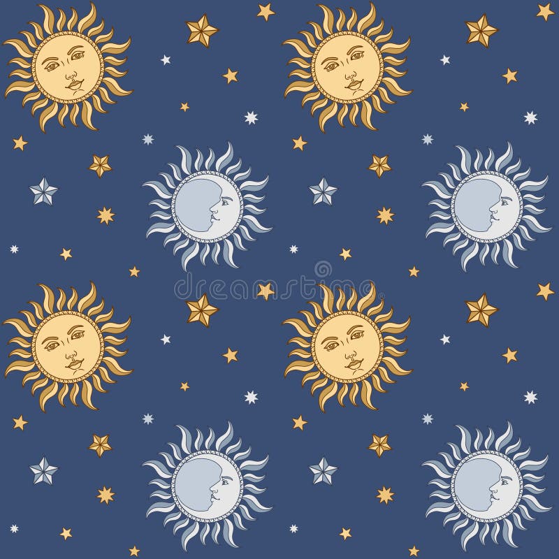 Sun, Moon and Star. Seamless Pattern Stock Vector - Illustration of ...
