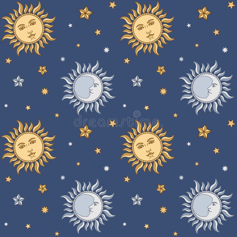 Sun, Moon and Star. Seamless Pattern Stock Vector - Illustration of ...