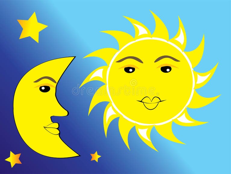 Sun, moon and stars stock vector. Illustration of vector - 10206629