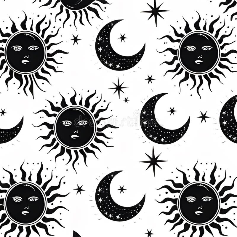 Sun, Moon and Stars Celestial Seamless Pattern Stock Vector ...