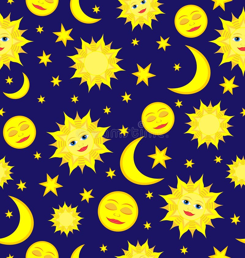 Sun, Moon, and Stars Celestial Seamless Pattern Vector Background Stock ...