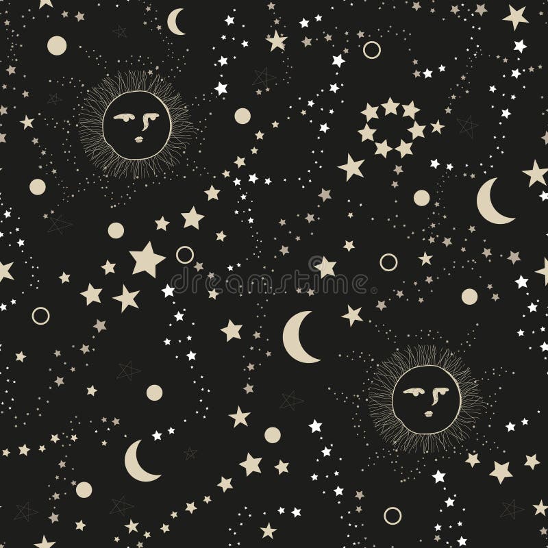 Sun, Moon and Stars Seamless Fabric Design Pattern Stock Vector ...