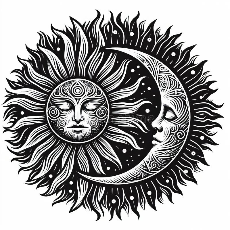 Sun and Moon a Stylized Sun and Moon Design for a Ce Stock Illustration ...