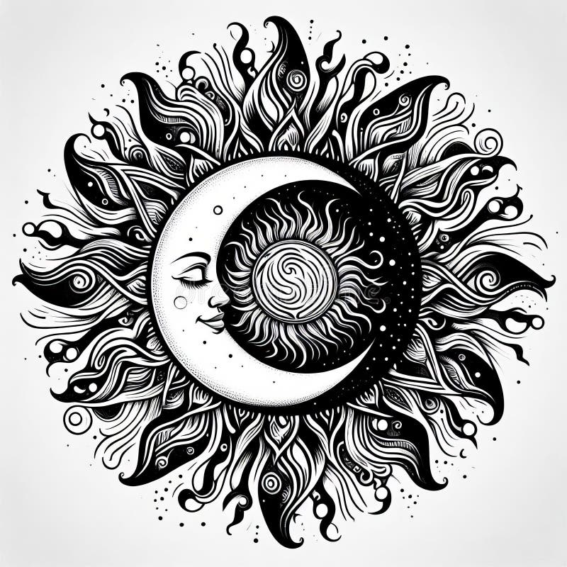Sun and Moon a Stylized Sun and Moon Design for a Ce Stock Illustration ...