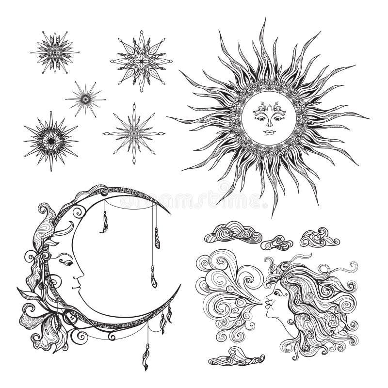 Sun and Moon Vector Set, Illustration Poster Template Stock Vector ...