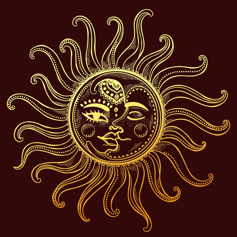 Sun And Moon Vintage Illustration Stock Vector - Image: 58080892