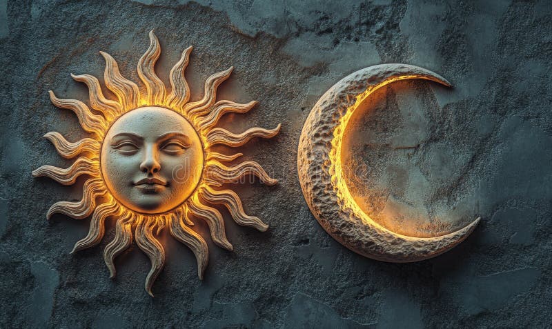 A Sun and a Moon are on a Wall Stock Illustration - Illustration of ...