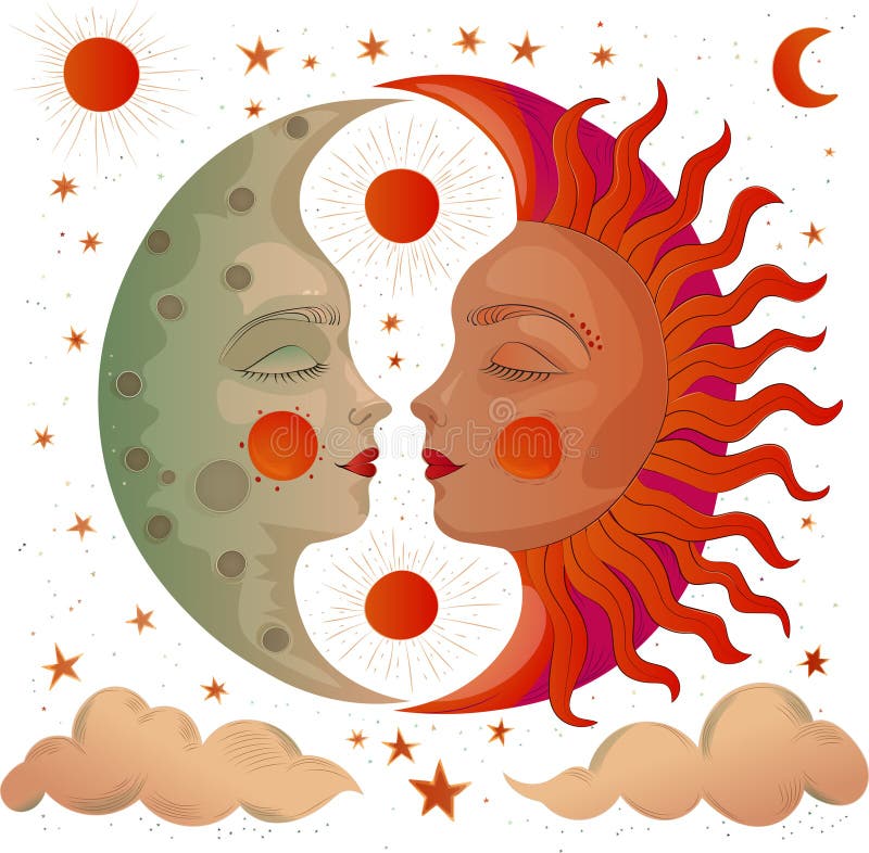 Sun and moon withe stock illustration. Illustration of simple - 315870360