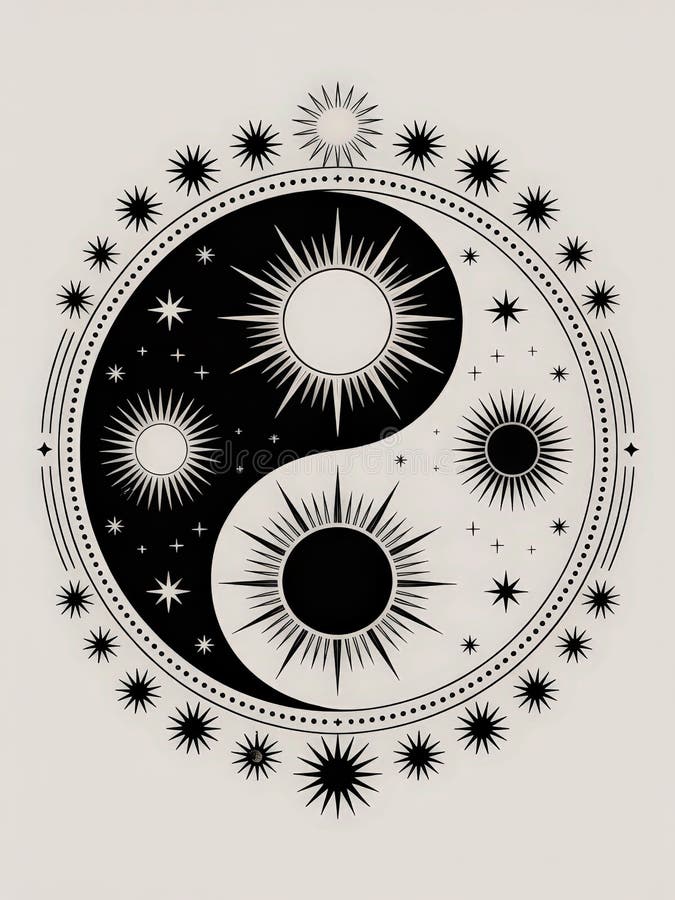 Sun and Moon Yin Yang Design with Intricate Stars and Cosmic Patterns ...