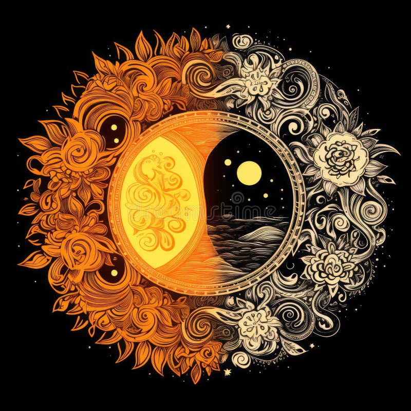 Sun and Moon Yin-Yang Mandala Stock Illustration - Illustration of ...