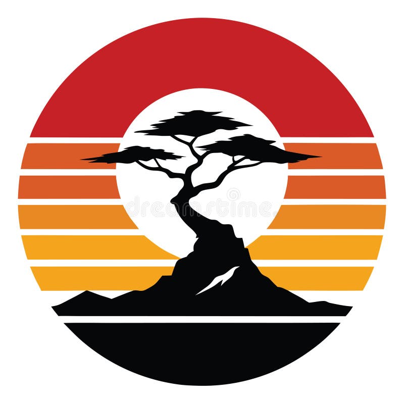 Sun on the Mountain and Bonsai Tree is Howling Si (2) Stock Vector ...