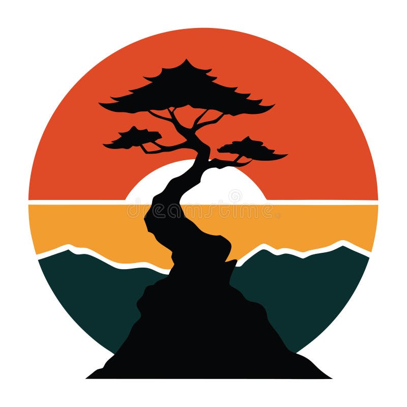 Sun on the Mountain and Bonsai Tree is Howling-si (3) Stock Vector ...