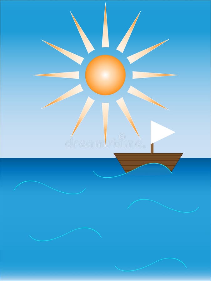 Sun and ocean stock vector. Illustration of wave, trip - 68852344