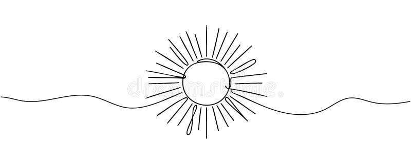Sun One Line Drawing on White Background Stock Photo - Image of sunny ...