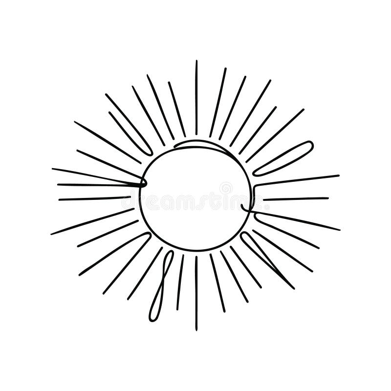 Sun One Line Drawing on White Background Stock Vector - Illustration of ...