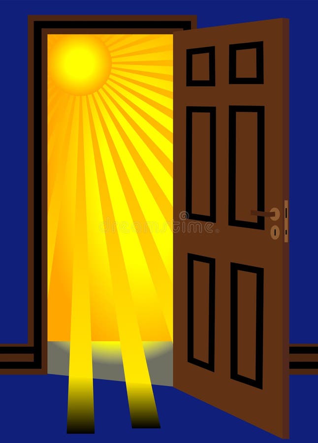 Open Door with Sunny Landscape in Room. Stock Vector - Illustration of ...