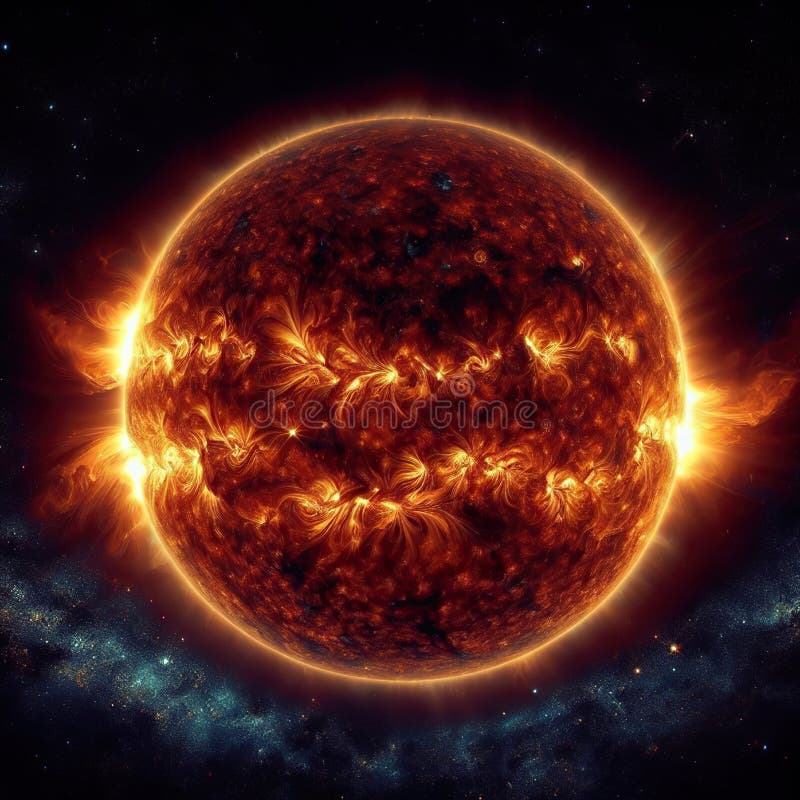 Sun, Our Star. Solar Surface with Black Spots Stock Illustration ...