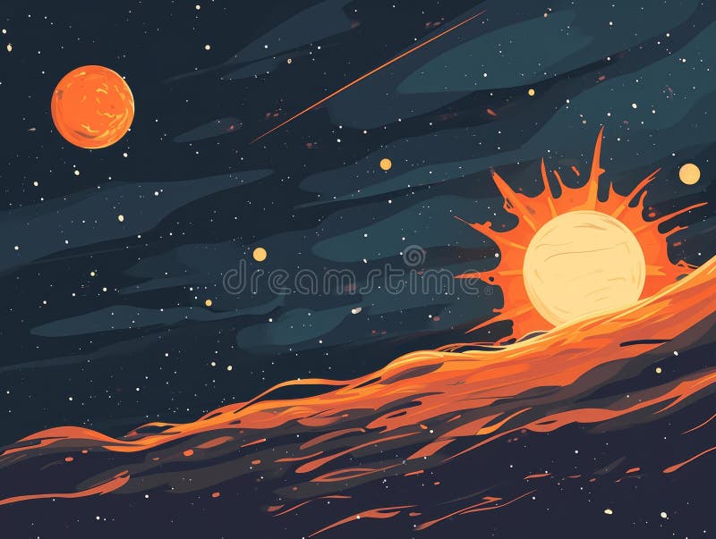 Sun in the Outer Space. Illustration in Flat Cartoon Style Stock ...
