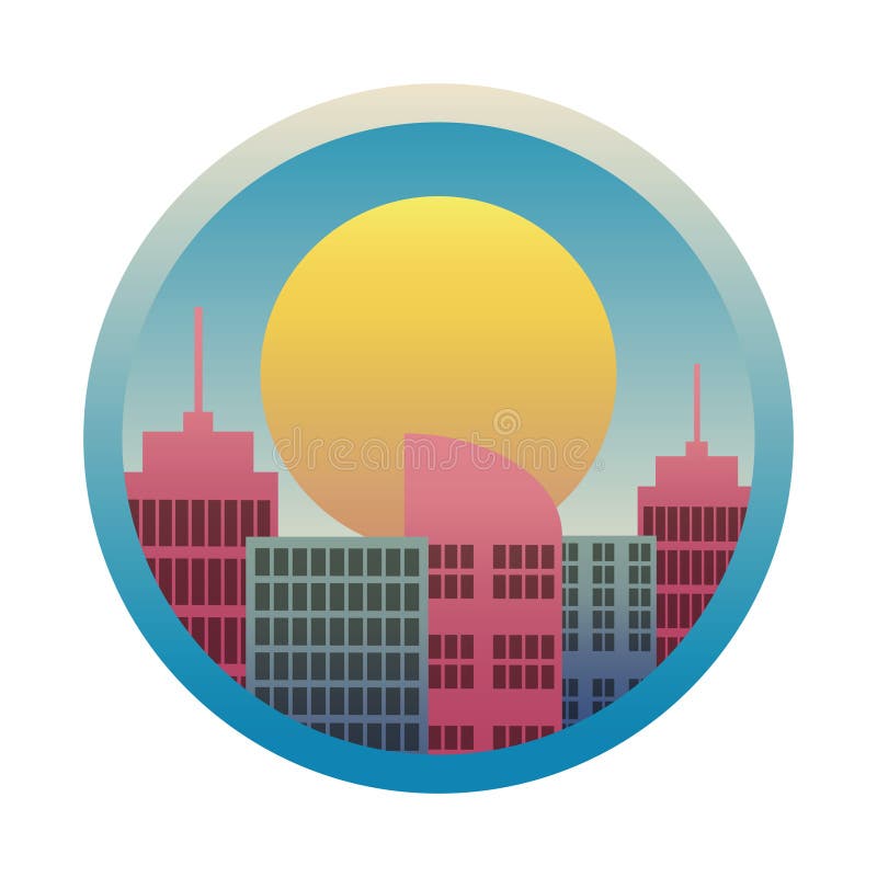 Sun Over Apartment Building. Vector Illustration Decorative Design ...