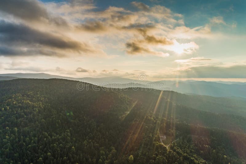 Sun Over Mountains Aerial View Stock Photo - Image of scene, travel ...