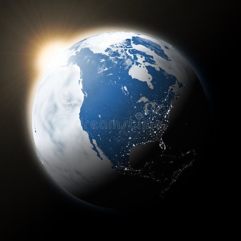 Sun Over North America on Planet Earth Stock Illustration ...
