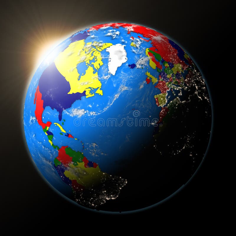 Sun Over North America on Planet Earth Stock Illustration ...
