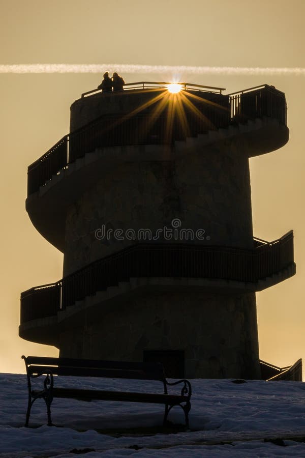 The Sun Over the Observation Tower in Muszyna. Stock Image - Image of ...