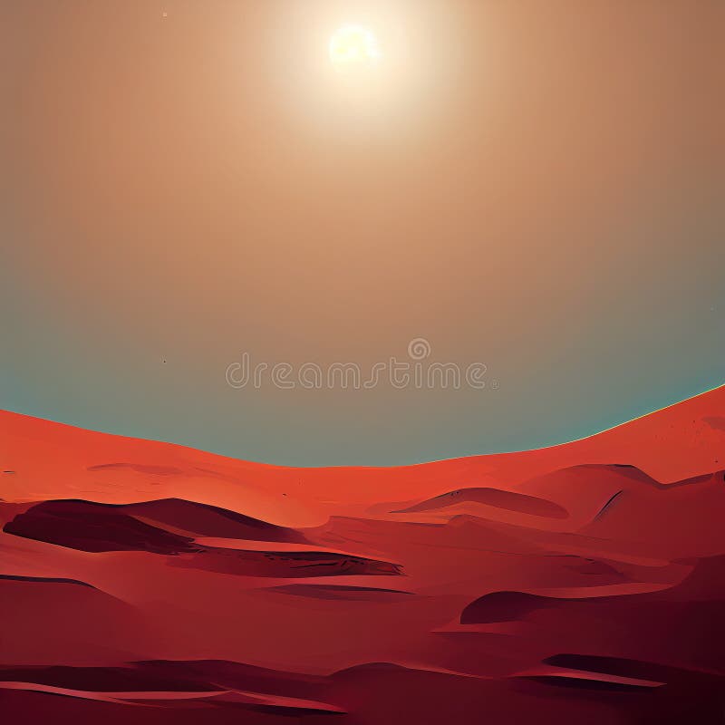 The Sun Over the Red Dunes. Sandy Mountains at Dawn. Flat Illustration ...