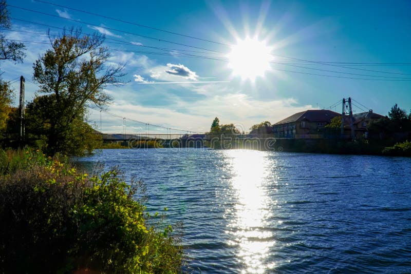 Sun Over the River , Sunset , Evening Landscape , Glare on the Water ...