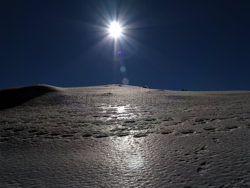 Sun over the snow stock photo. Image of footprint, winter - 9448692