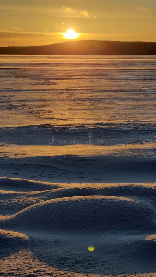 The Sun Over the Snow-covered Lake in Winter Stock Image - Image of ...