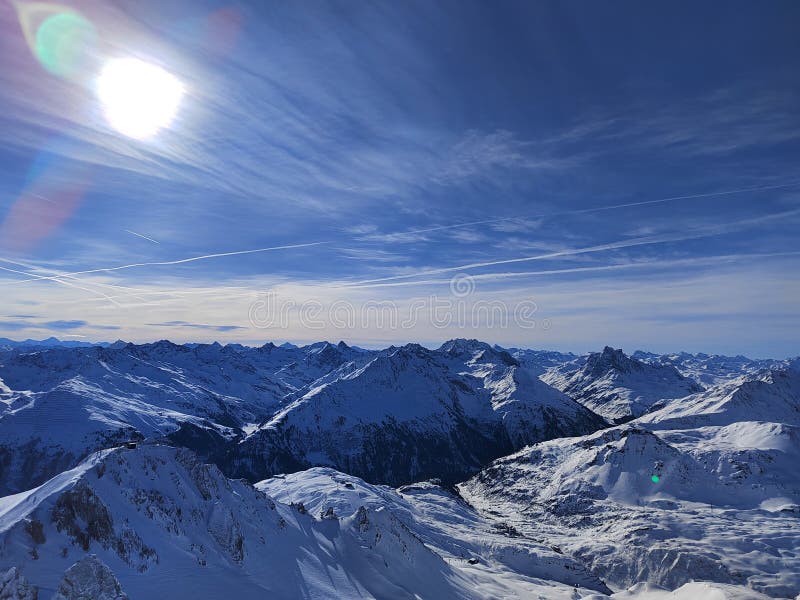 Sun Over Snowy Mountains in Austria Stock Photo - Image of arctic ...