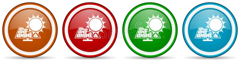 Sun Over Solar Panel Glossy Icons, Set of Modern Design Buttons for Web ...