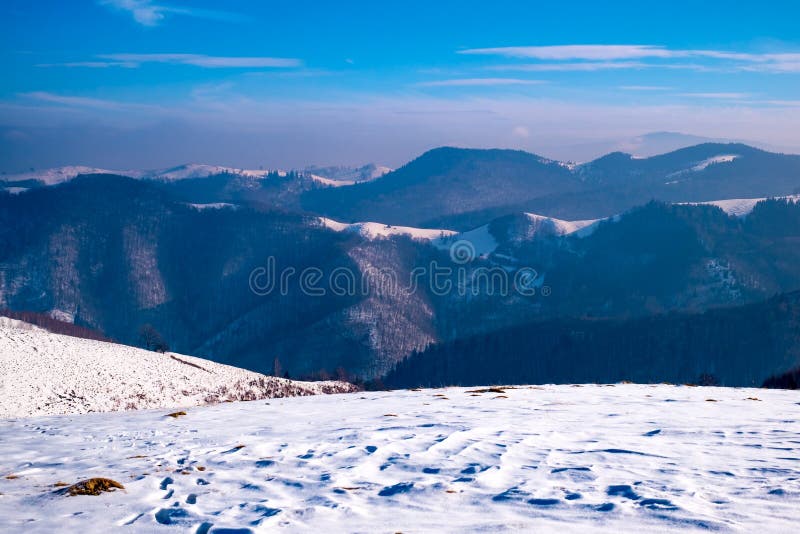 Sun Over the Winter Mountains with Snow Stock Photo - Image of frost ...