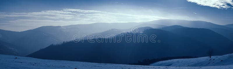 Sun Over the Winter Mountains with Snow Stock Photo - Image of ...